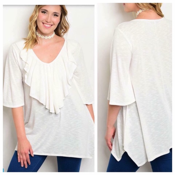 Tops | Last One 2x1618ivory Tunic Top Vneck With Ruffle Detailside Slit ...